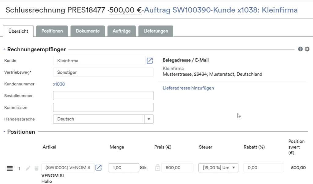 Wie erstelle ich einen Anzahlungsauftrag? - weclapp Support Portal