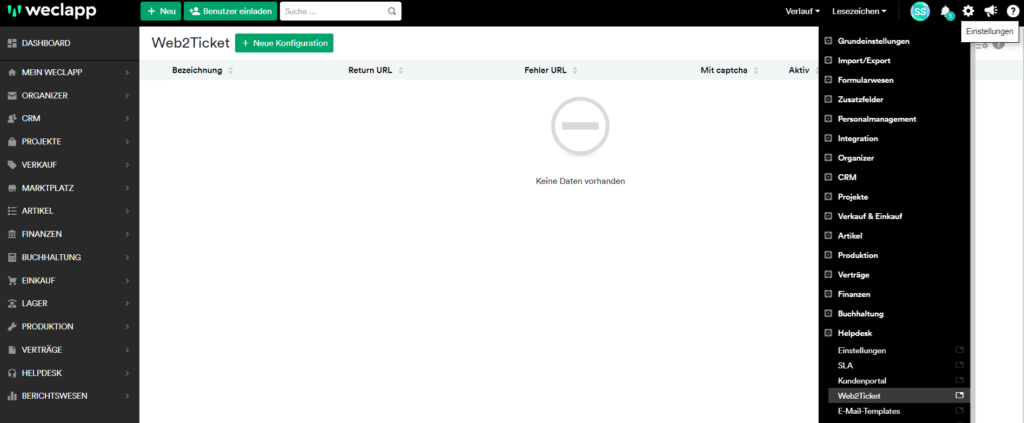 Wie funktioniert die Web2Ticket Konfiguration? - weclapp Support Portal