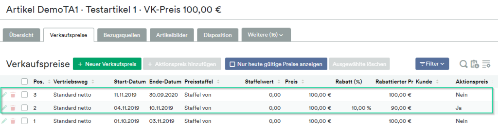 Wie werden Artikel-Aktionspreise hinterlegt? - weclapp Support Portal